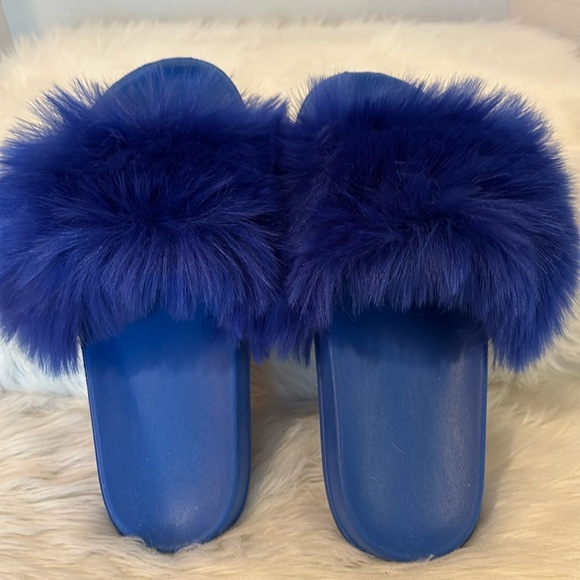 Shoes | Royal Blue Fur Slides | Poshmark